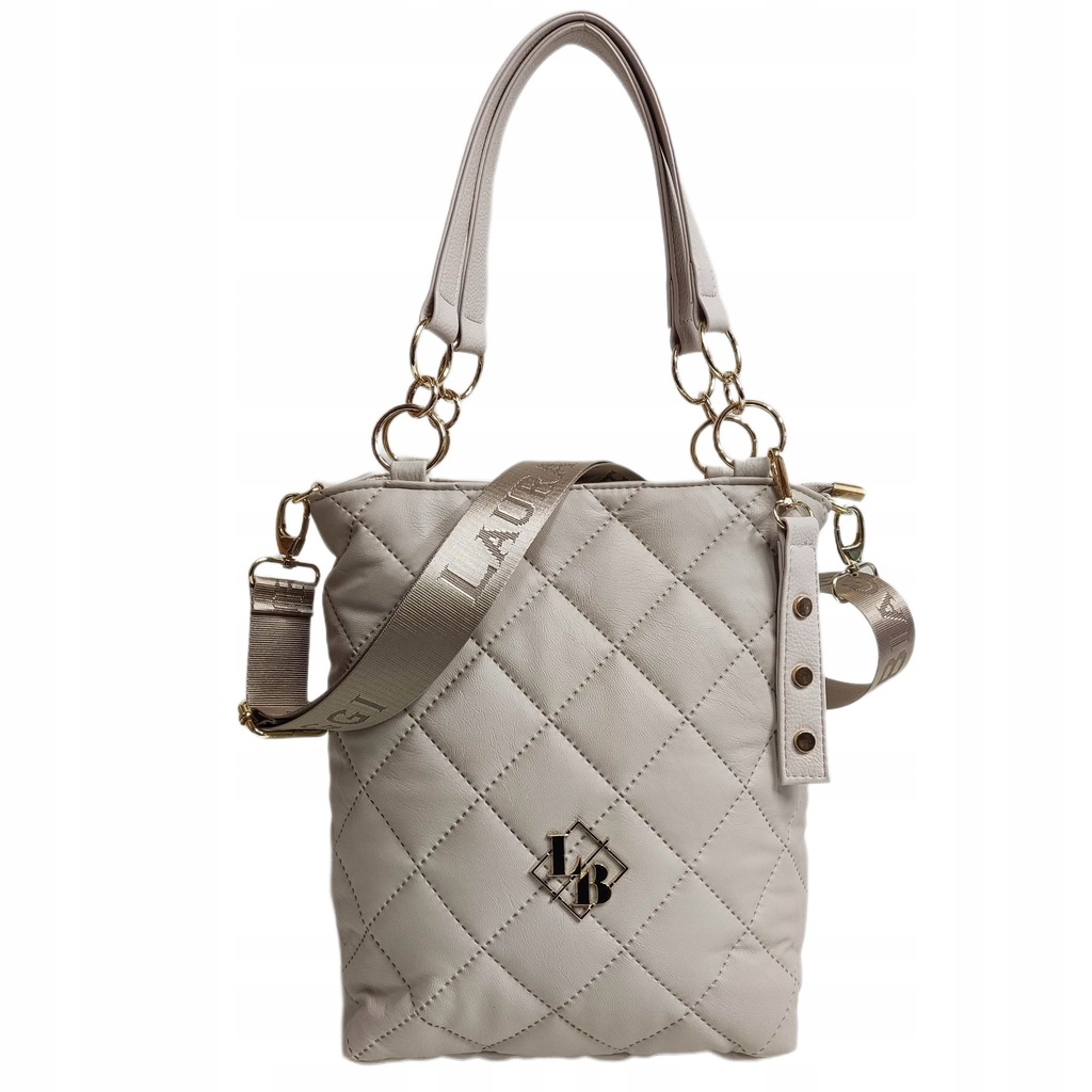 Torebka shopper Laura Biaggi beżowa pikowana A4 - 13713392561 - oficjalne archiwum Allegro