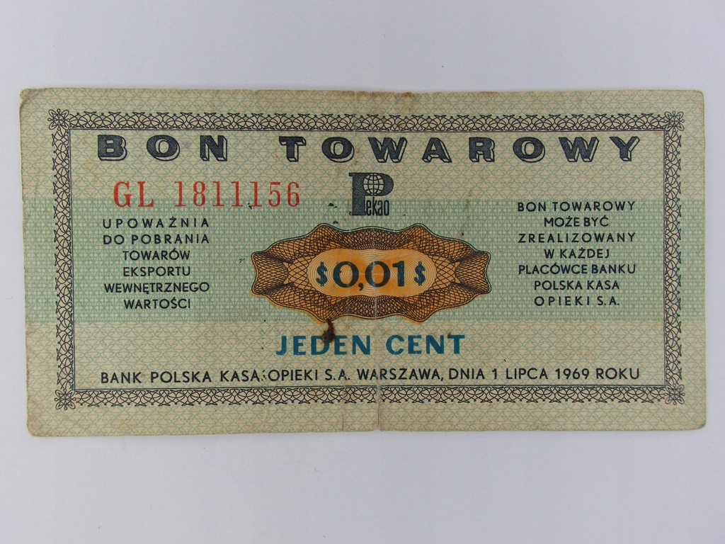Polska - Pewex - bon towarowy - 1 cent - 1969 - seria GL - 14931755034 ...