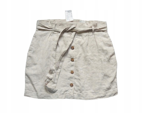 NOWA Spódnica lniana 100% len beżowa letnia ołówkowa guziki H&M 42/44 XL - 15117588484 ...