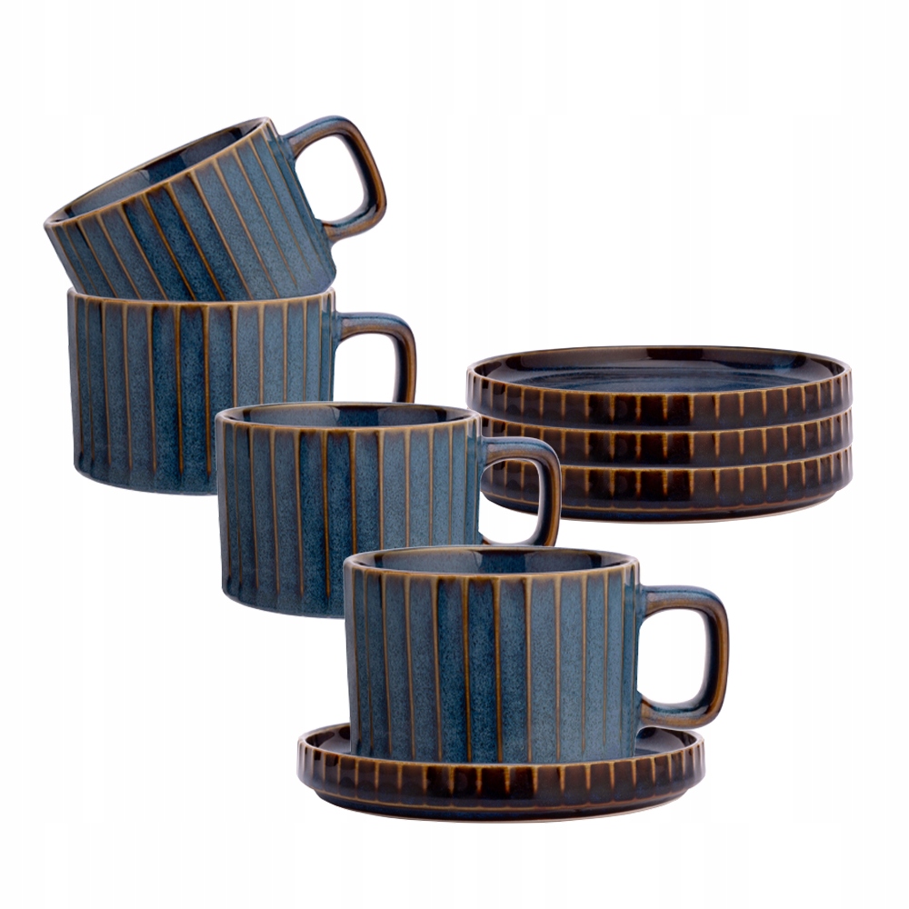 Komplet filiżanek 220 ml ze spodkami Altom Design Reactive Stripes 4 ...