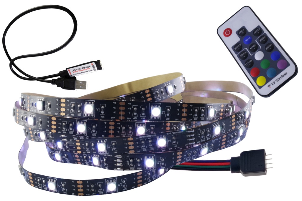 ZESTAW taśma LED RGB 5V USB podświetlenie TV 3m - 8247615147 ...
