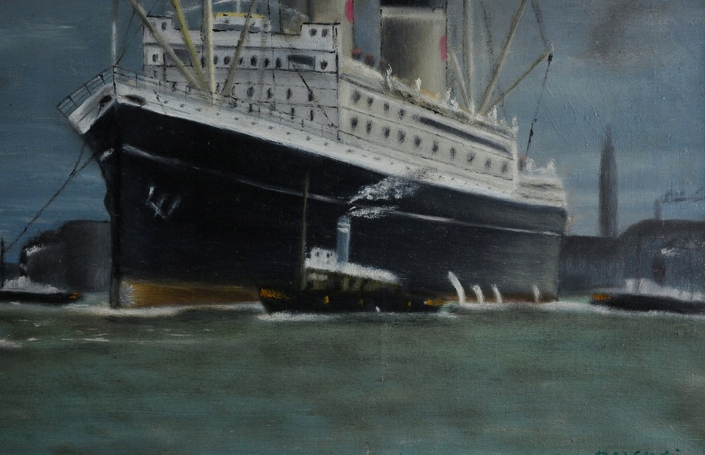 STATKI W PORCIE- WYJĄTKOWY PRZEPIĘKNY OBRAZ OLEJNY - 13269210439 ...