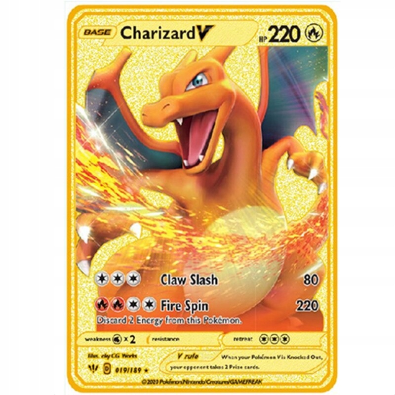 ZŁOTA KARTA POKEMON Charizard Pikachu METALOWA - 12719641863 - oficjalne archiwum Allegro