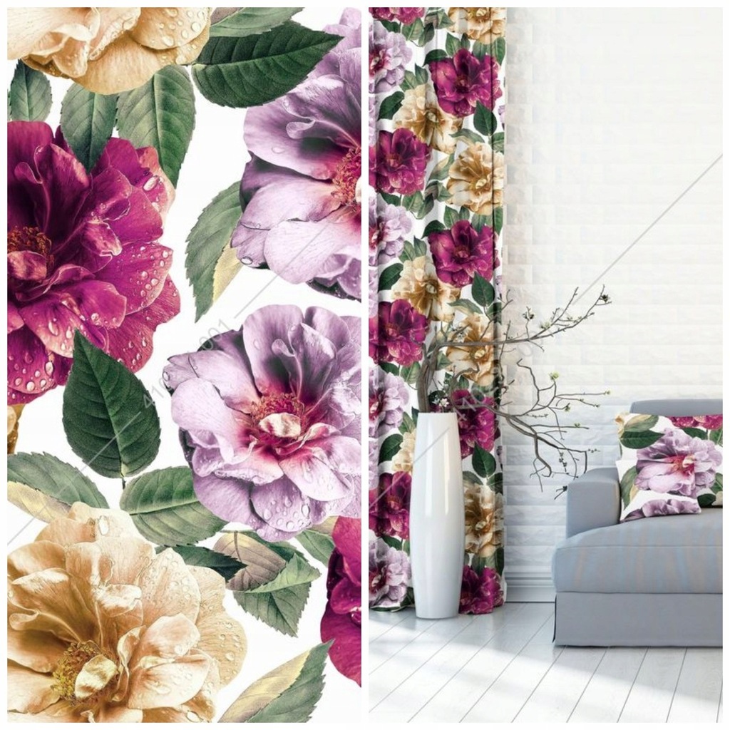 TKANINA STORY MATERIAŁ NA ZASŁONY KWIATY 150 CM - 11744000236 - oficjalne archiwum Allegro