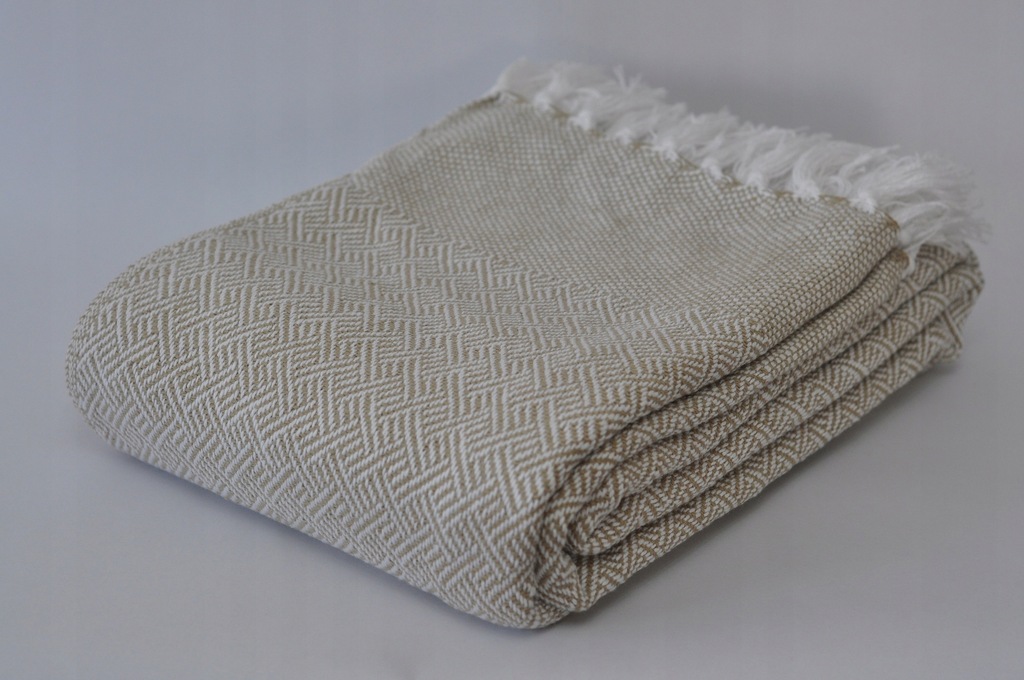 Koc pled bawełniany w stylu boho białe frędzle 150x200 narzuta NA ...