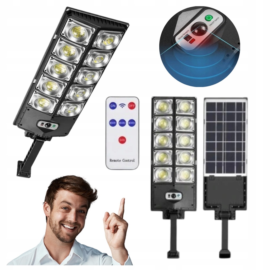 LAMPA ULICZNA SOLAR SOLARNA ZEWNĘTRZNA CZUJNIK RUCHU ZMIERZCHU 504LED 1200W - 15162104542 ...