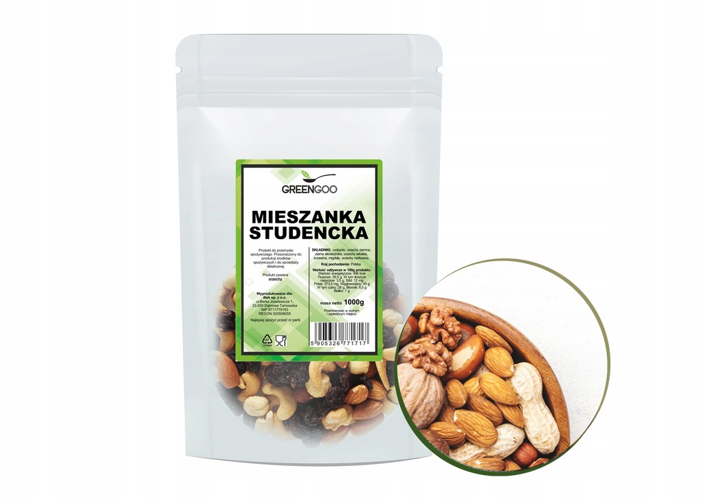MIESZANKA STUDENCKA GREENGOO 1000g 1 KG EKO - 12770887947 - oficjalne archiwum Allegro