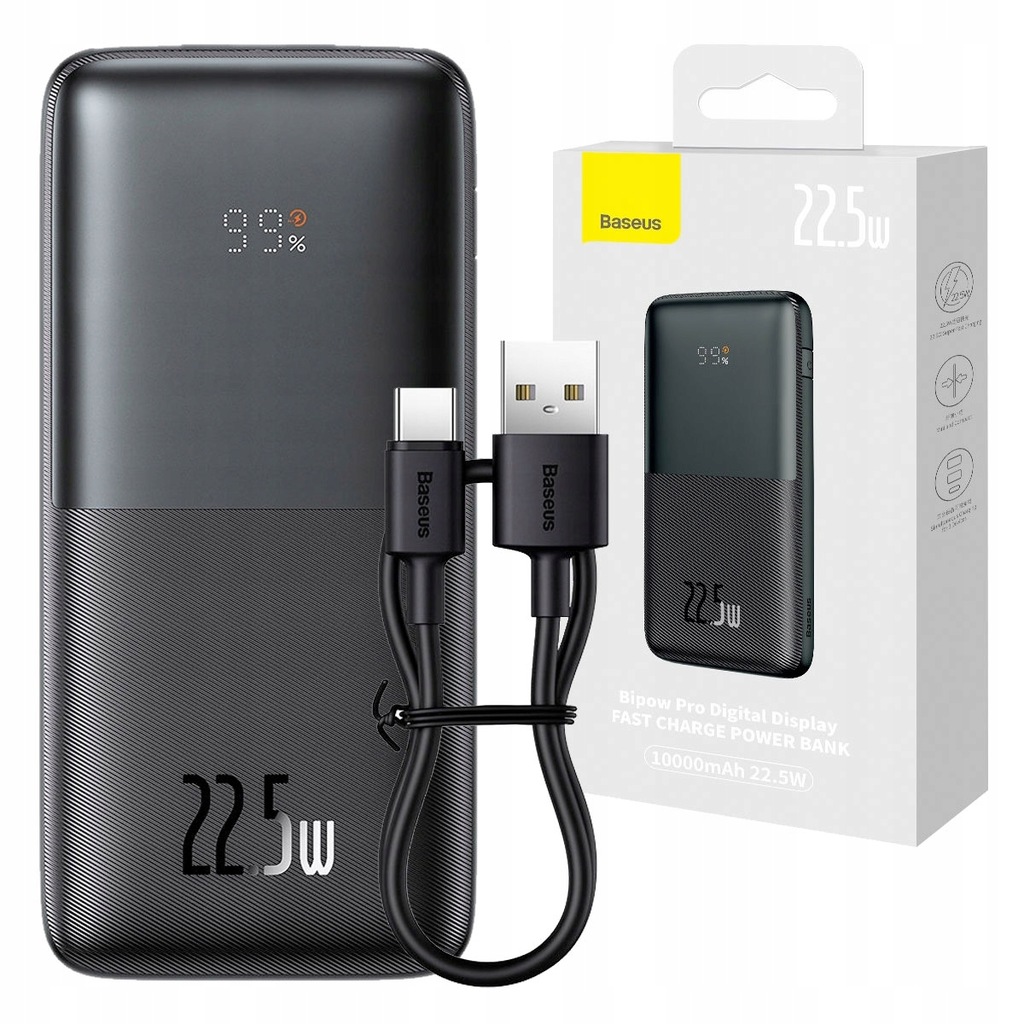 BASEUS POWERBANK USB C 2xUSB 10000 mAh 22,5W MOCNY POWER BANK + KABEL USB C - 13120248252 ...