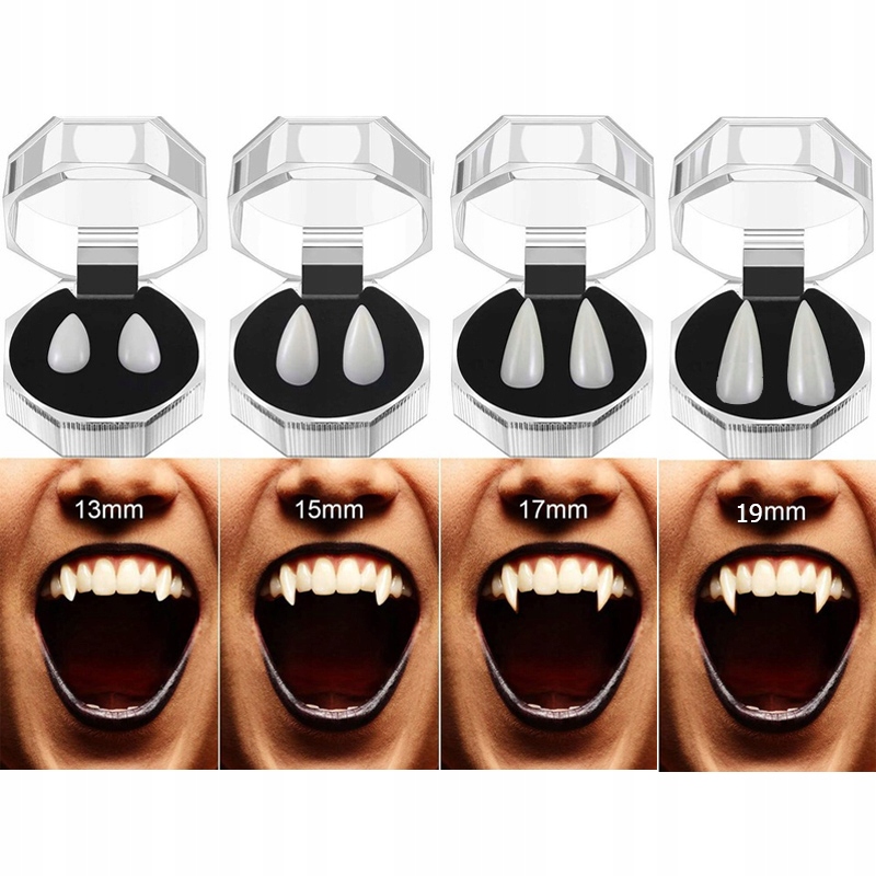 DRACULA VAMPIRE FANGS LONG 17MM 13MM 15MM HALLOWEEN COSTUME 4PACK ...