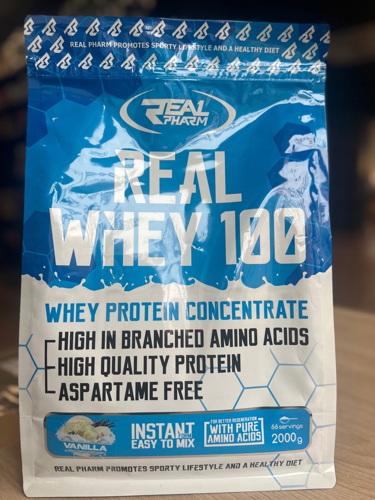 Real Pharm Real Whey 100 2000g Białko wyprzedaż Wanilia z Borówką ...