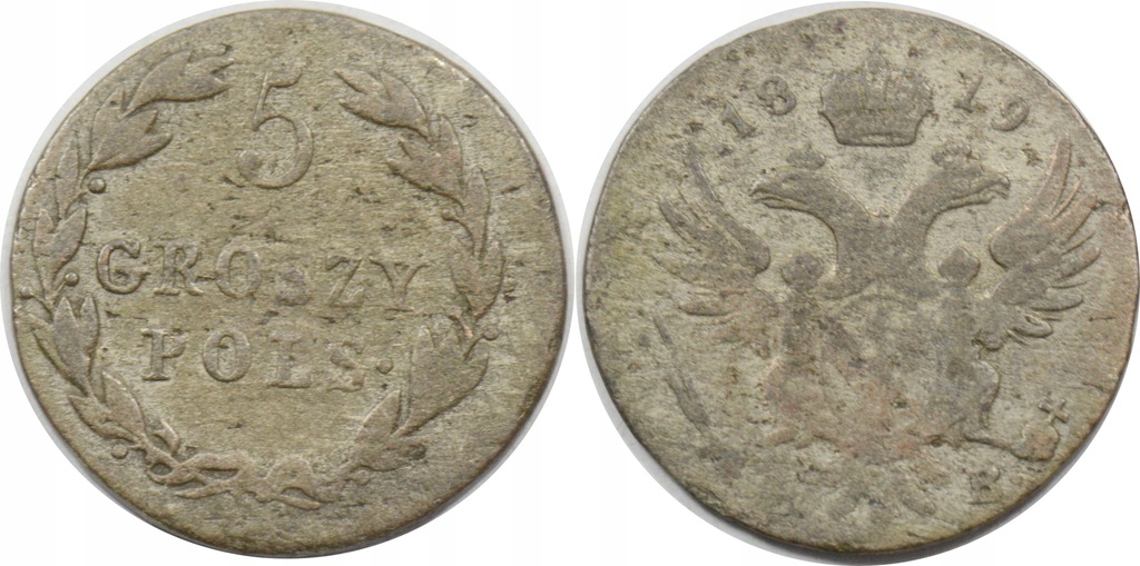 145BD. KRÓLESTWO KONGRESOWE 5 GROSZY 1819 IB SREBRO 20.10 - 14533732428 ...