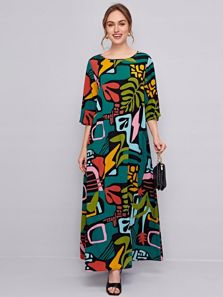 D04M001 PROSTA SUKIENKA MAXI WE WZORY SHEIN 44 - 13933622121 - oficjalne archiwum Allegro