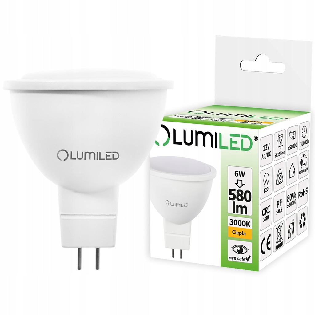 Żarówka LED HALOGEN MR16 GX5,3 6W 580lm 12V Ciepła - 12170543786 ...