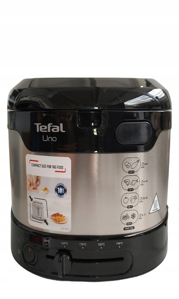 FRYTKOWNICA TEFAL UNO F68-M 1600W STALOWA CZARNA - 12608773199 - oficjalne archiwum Allegro