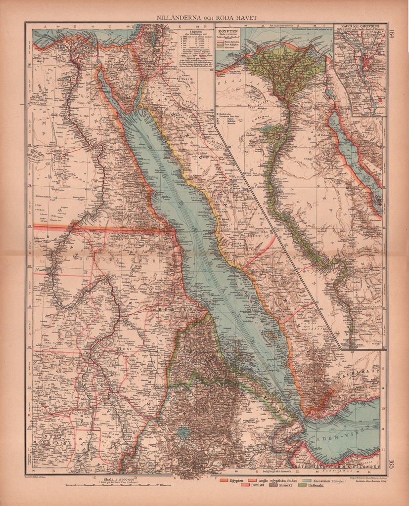 EGIPT MORZE CZERWONE EFEKTOWNA MAPA 1921 r. ORYGIN - 12882628479 ...