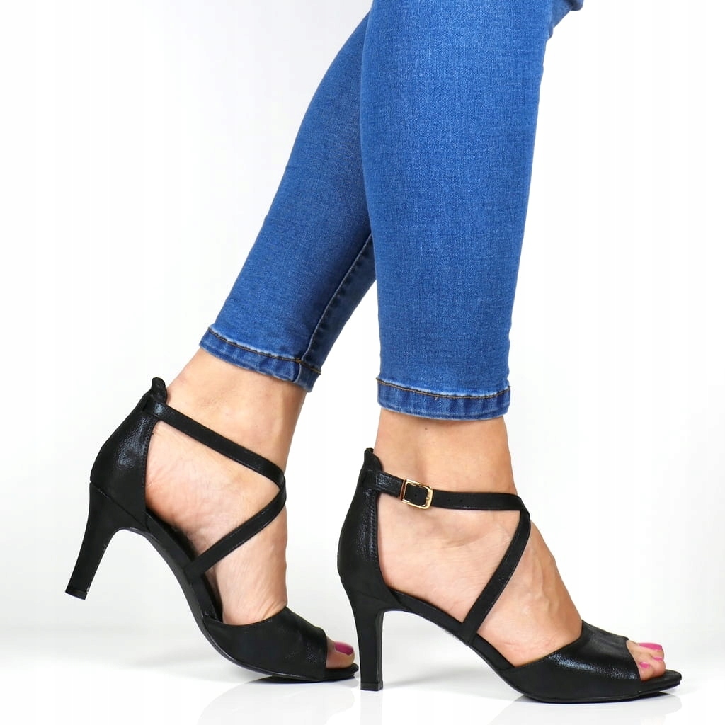 SANDAŁY DAMSKIE NA SZPILCE BUTY DO TAŃCA CZARNE 40 - 13557987320 - oficjalne archiwum Allegro