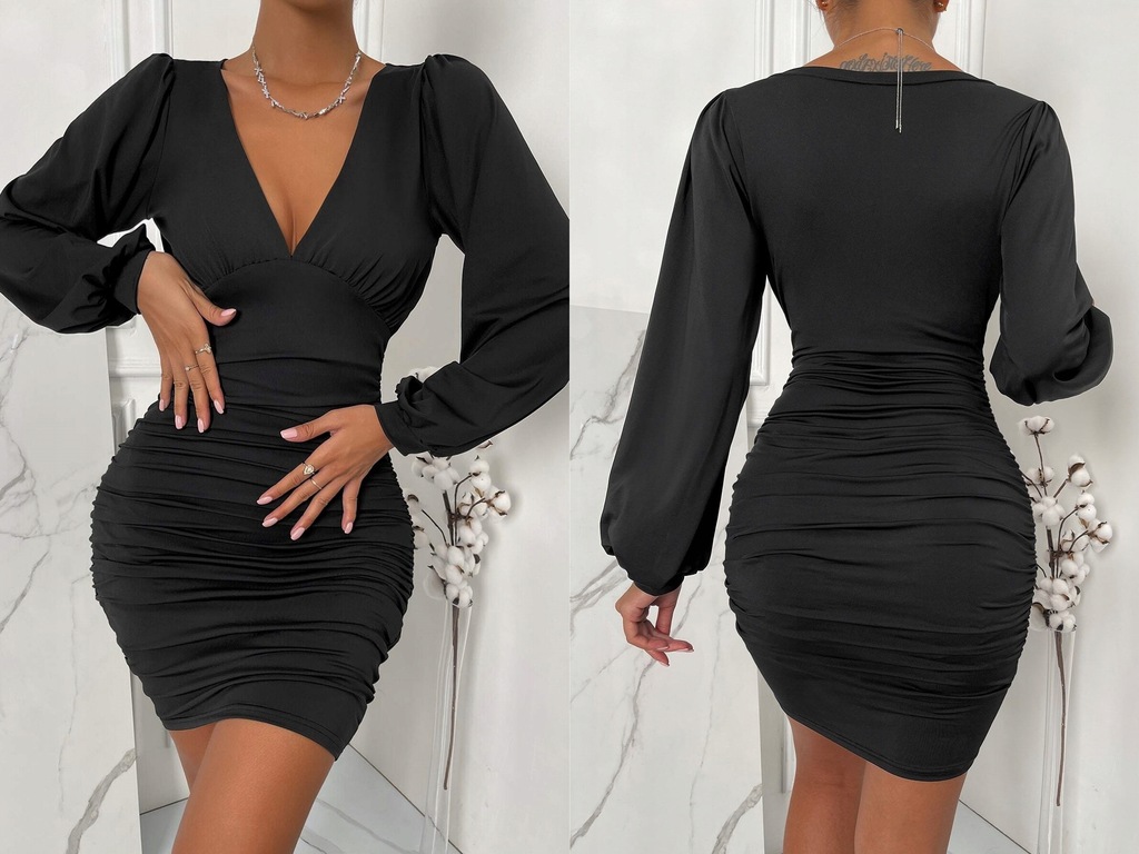 Shei czarna ołówkowa sukienka mini marszczona L/XL - 14251416854 - oficjalne archiwum Allegro