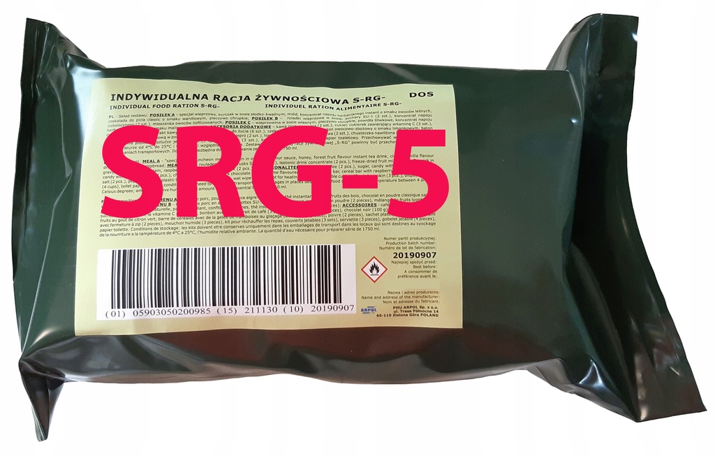 DUŻA WOJSKOWA RACJA ŻYWNOŚCIOWA S-RG-5 SRG-5 24H - 12361732468 - oficjalne archiwum Allegro