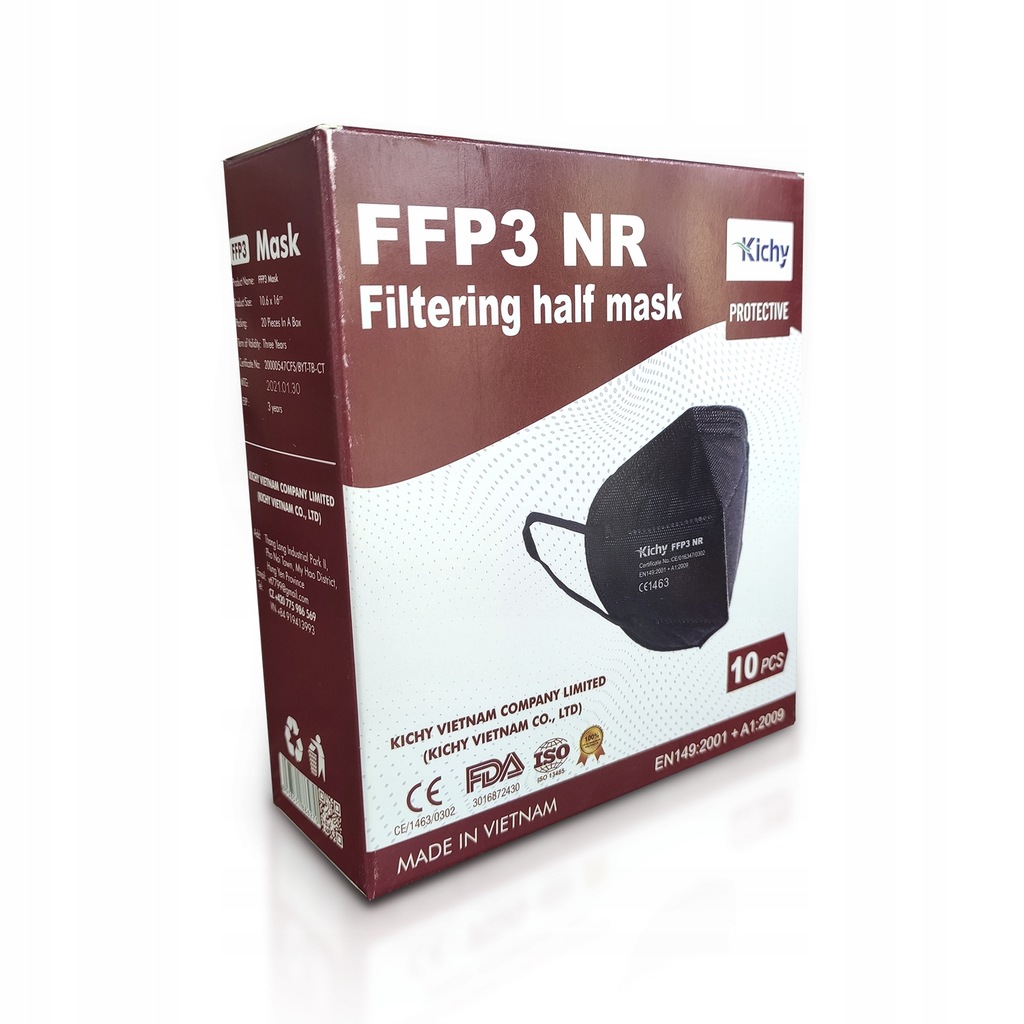 Maska ochronna FFP3 Kichy czarna Z NORMĄ 10 szt CE - 10542130975 - oficjalne archiwum Allegro
