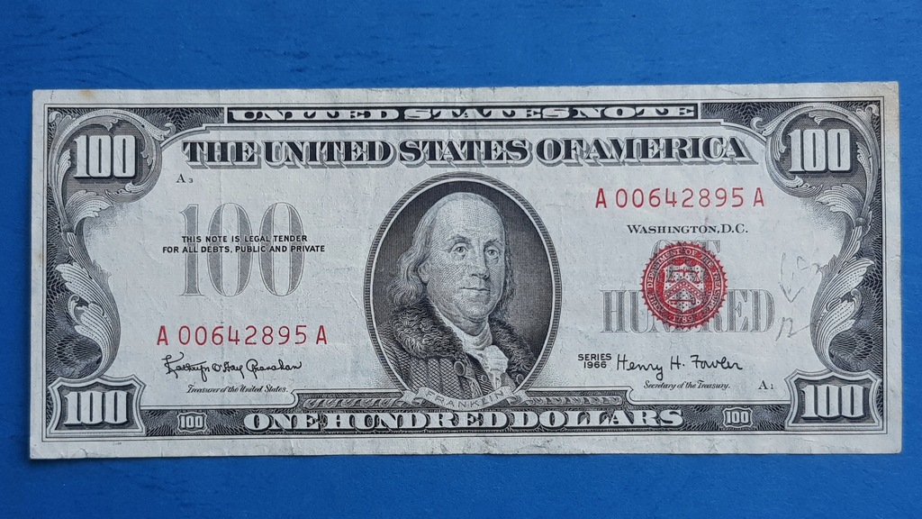 100 dolarów USA 1966 Red Seal RZADKI!! - 12650483845 - oficjalne ...