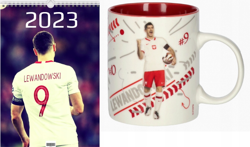 Kalendarz ścienny A3 LEWANDOWSKI 2023 +kubek 300ml - 12779930891 - oficjalne archiwum Allegro