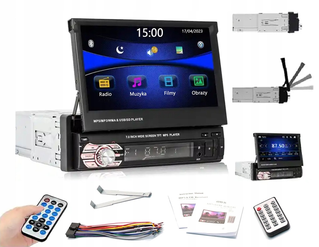 Radio Samochodowe 1DIN 7'BT USB AUX WYSUWANY EKRAN - 13561532073 - oficjalne archiwum Allegro