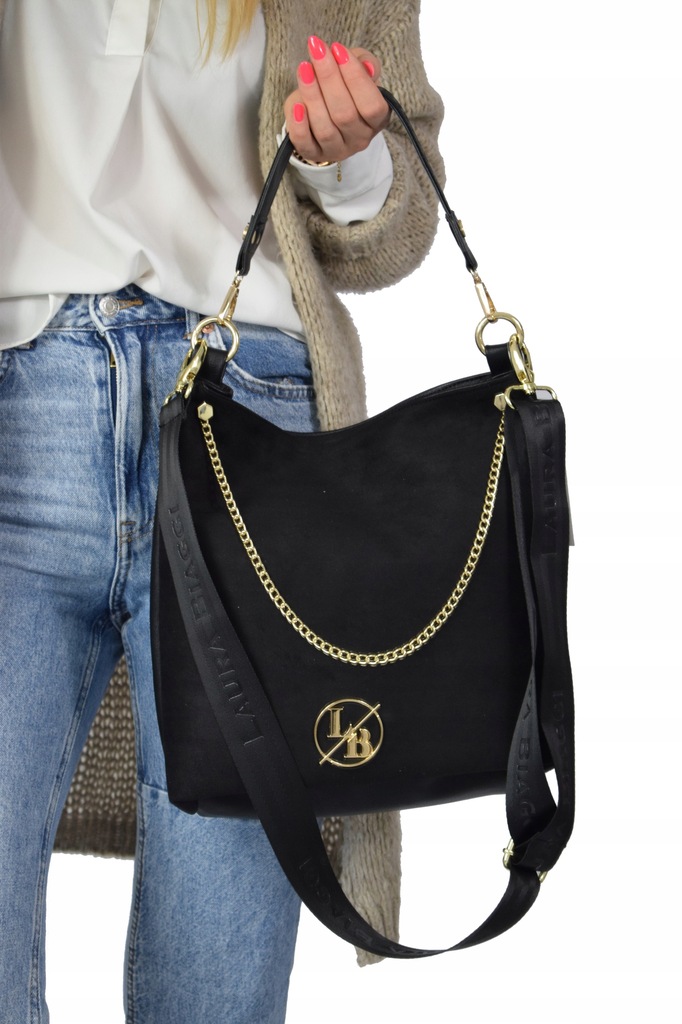 LAURA BIAGGI CZARNA ZAMSZOWA ŚREDNIA TOREBKA - 12623864838 - oficjalne archiwum Allegro