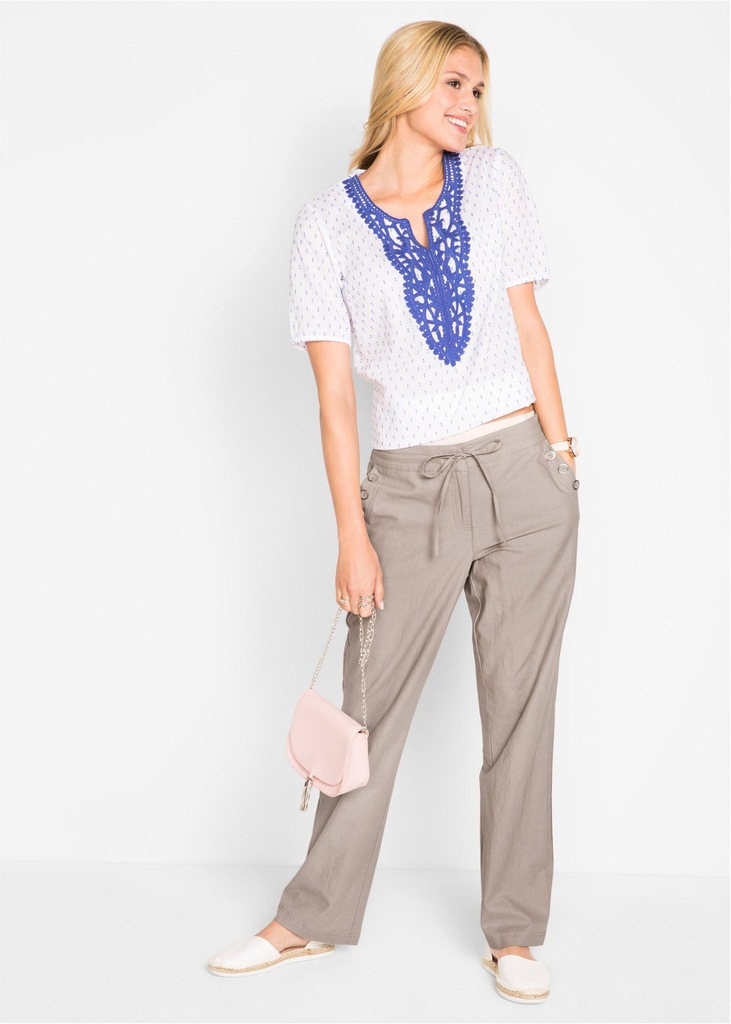 SZEROKIE SPODNIE LNIANE BONPRIX 52 - 14672432045 - oficjalne archiwum Allegro