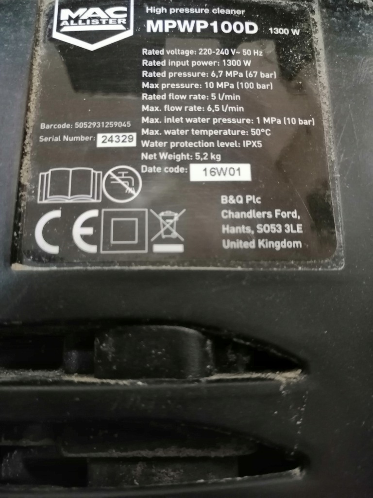 MYJKA CIŚNIENIOWA MACALLISTER MPWP 100 BAR 1300W - 9102561506 ...