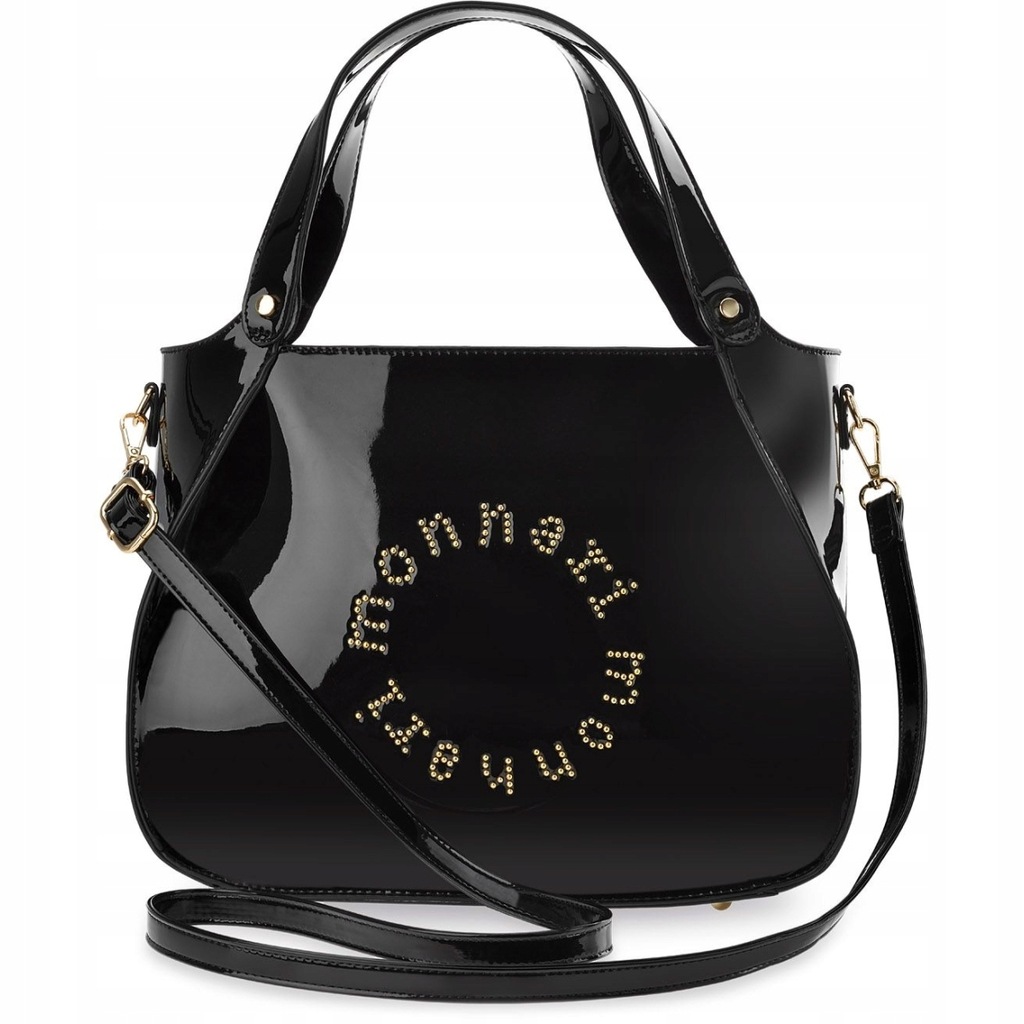 Torebka Damska Monnari Shopper Czarna TORBA Ramię Lakierowana Kuferek Logo - 16934133220 ...