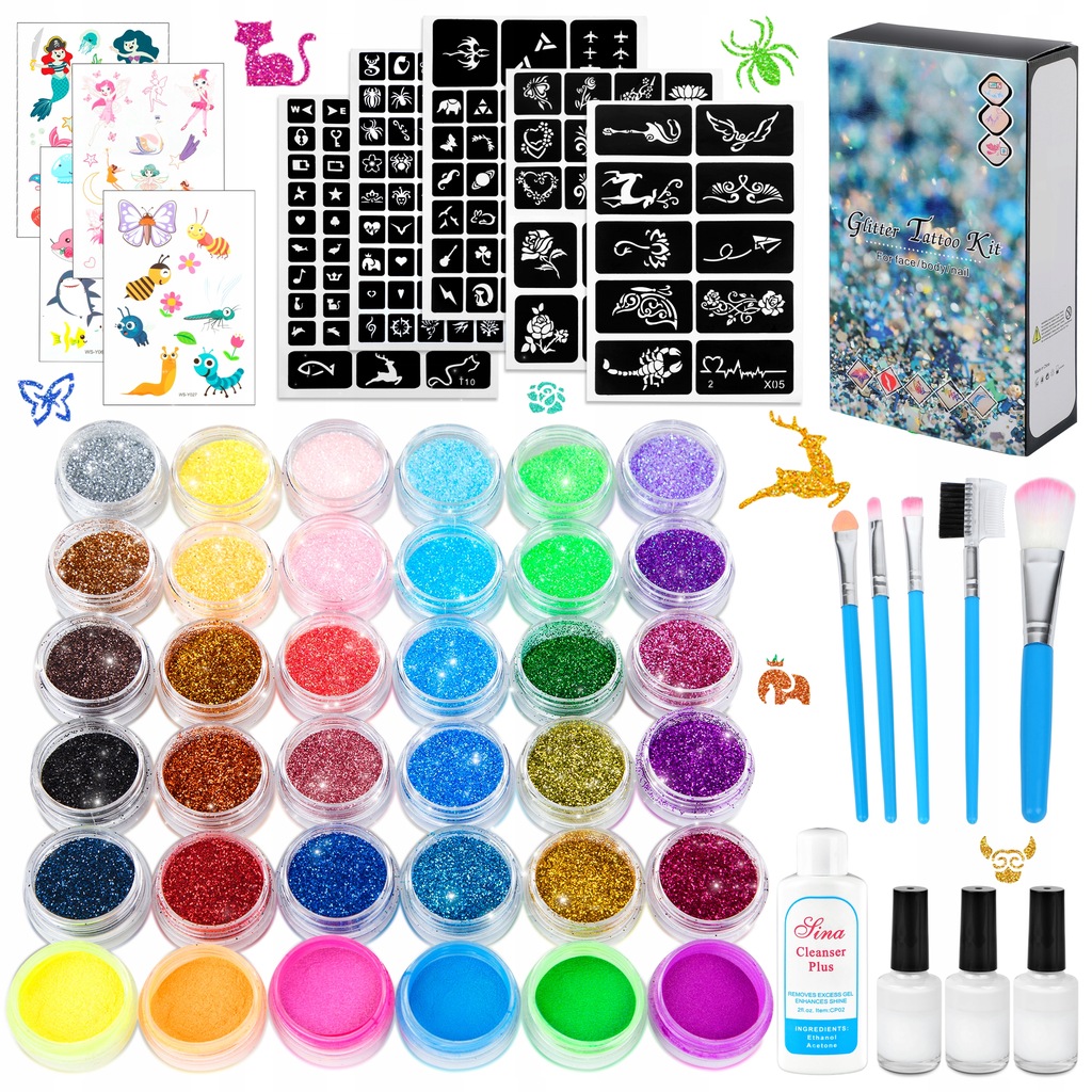 MEGA ZESTAW TATUAŻE BROKATOWE DLA DZIECI + ZMYWACZ KLEJU 60ml - 14249806445 - oficjalne archiwum ...