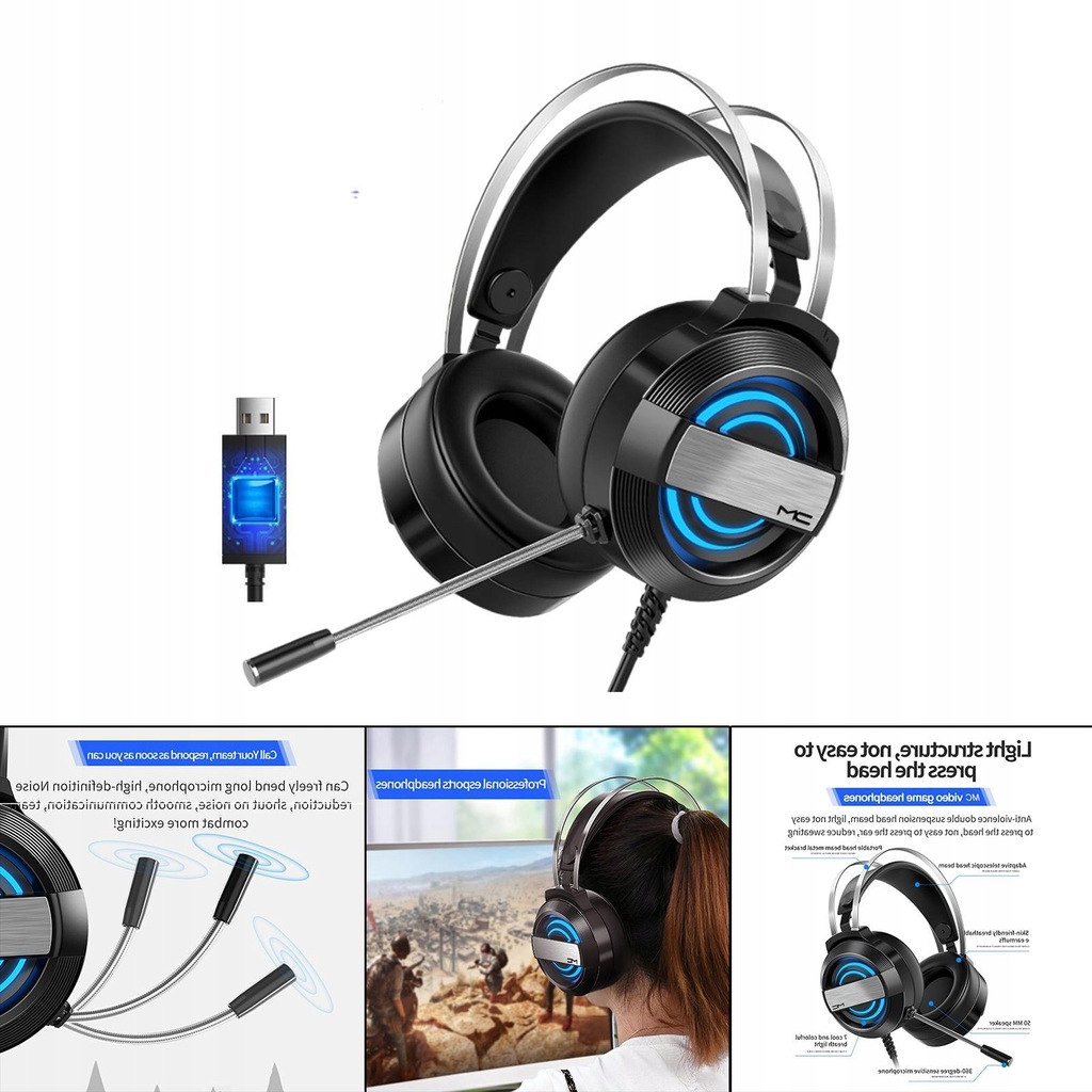 Wired Gaming Headset 7.1 Spatial Surround Sound RGB Illuminated Light ...