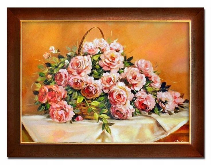 OBRAZ OLEJNY RĘCZNIE MALOWANY KWIATY - RÓŻE 63x84 - 13262759117 ...