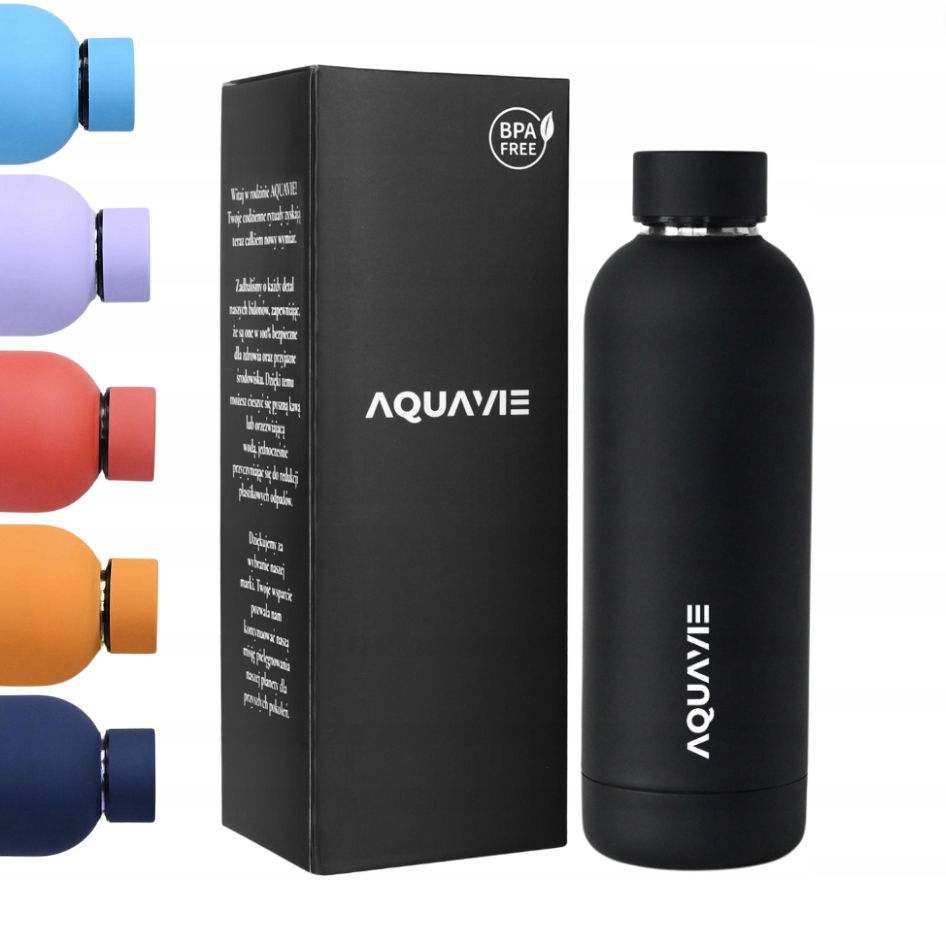 Kubek termiczny stalowy Termos Bidon AQUAVIE 500ml CZARNA BUTELKA bez BPA - 14713436480 ...