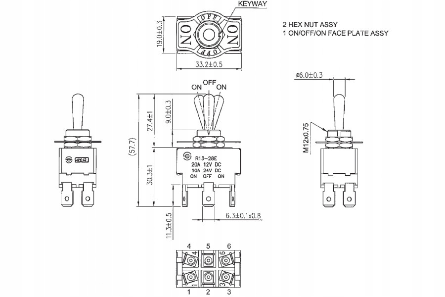 PRZEŁĄCZNIK DŹWIGNIOWY DP3T ON-OFF-ON 20A/12VDC - 8442099221 ...