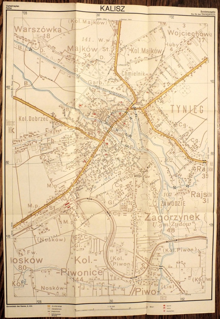 KALISZ :: plan : mapa wojskowa Wehrmacht : 1939 - 13494503194 - oficjalne archiwum Allegro