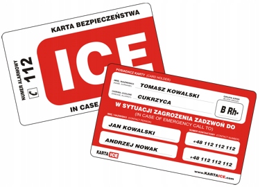 Karta ICE. Wersja DRUKOWANA. - 7521992198 - oficjalne archiwum Allegro