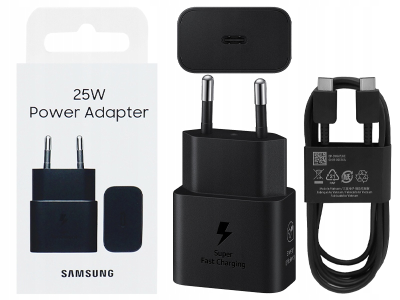 ORYGINALNA Ładowarka sieciowa Samsung 25W USB C EP-T2510NWEGEU+DW767 CZARNA - 17090565595 ...