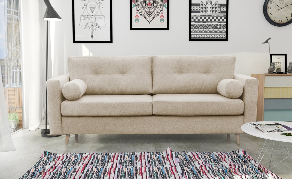 Sofa 220 cm kanapa loft rozkładana nóżki drewniane - 7302555799 ...