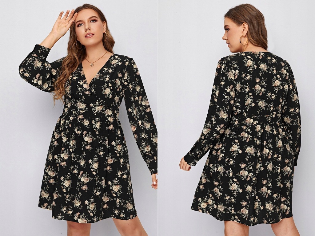 SHEIN Czarna sukienka midi w kwiaty XL/XXL - 14732344773 - oficjalne archiwum Allegro