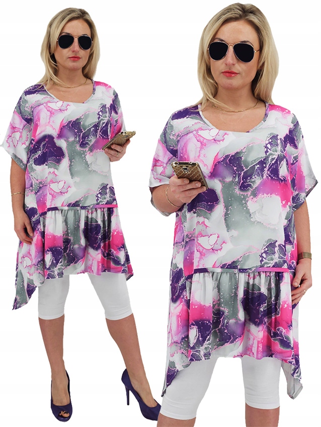 ELEGANCKA TRAPEZOWA TUNIKA DUŻY ROZMIAR 52 54 56 - 13716165541 - oficjalne archiwum Allegro