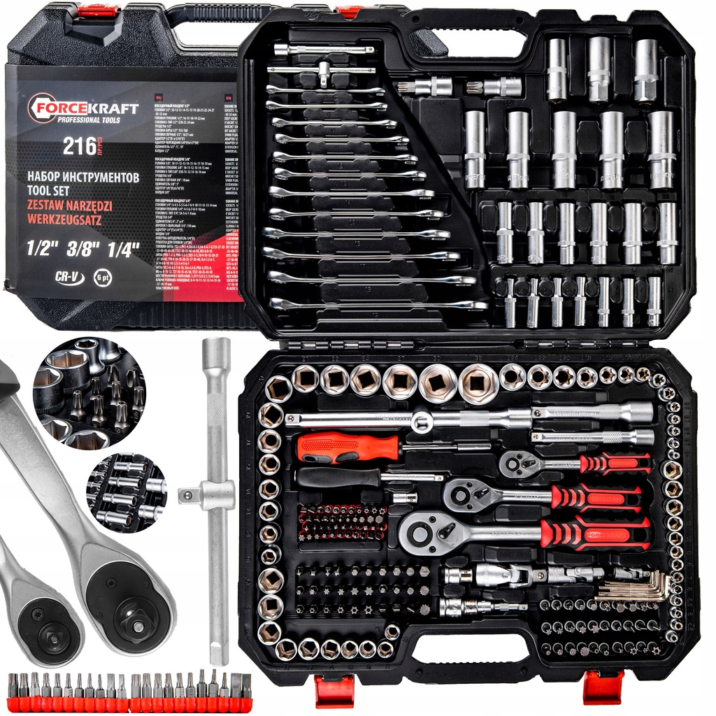 ZESTAW KLUCZY NASADOWYCH KLUCZE BITY NASADKI 216EL - 13622677617 - oficjalne archiwum Allegro