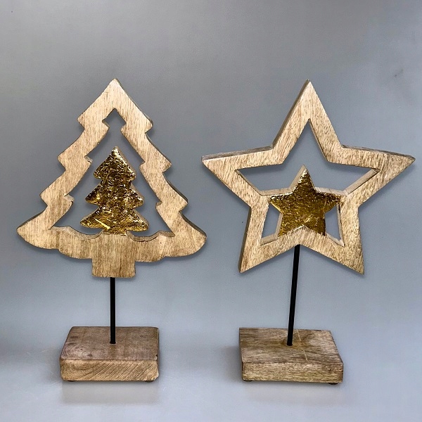 Dijk Gwiazda/Choinka drewniana mango złota H21cm mix2 - 16926290529 - oficjalne archiwum Allegro