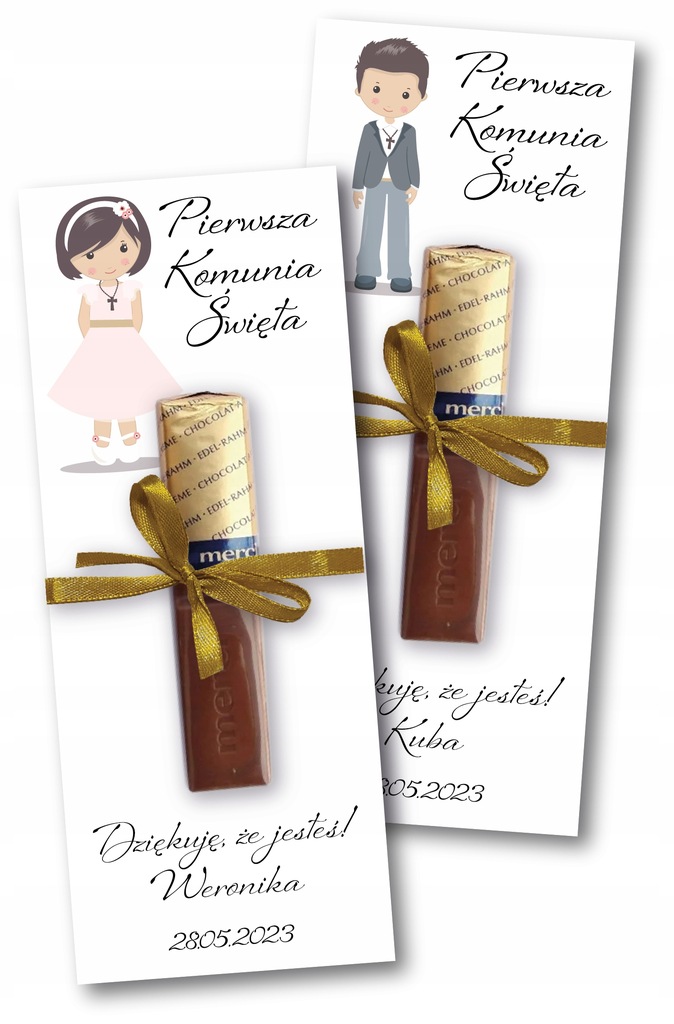 Podziękowania dla gości Merci KOMUNIA ślub 25 szt - 13564173193 ...