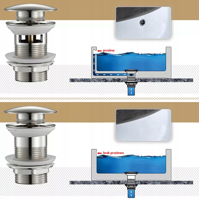 Купить СТОП ДЛЯ РАКОВИНЫ CLICK-CLACK, ЗОЛОТАЯ ЛАТУНЬ, АВТОМАТИЧЕСКИЙ ...