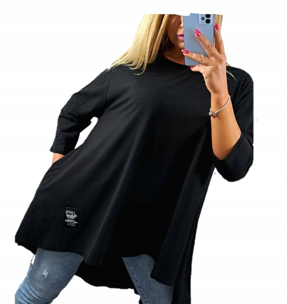 CZARNA TUNIKA ROZKLOSZOWANA 5XL 52 54 - 13468209391 - oficjalne archiwum Allegro