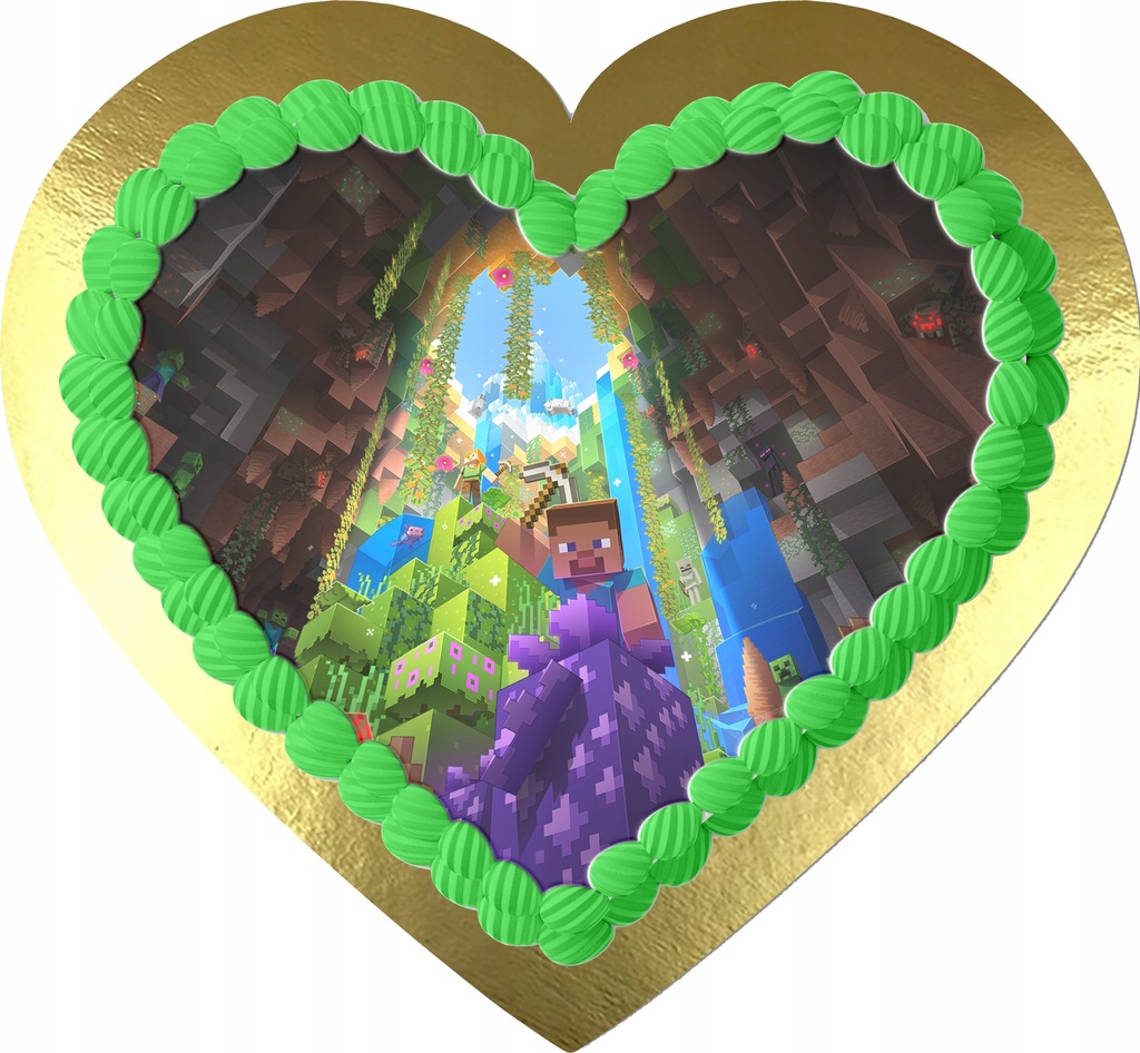 OPŁATEK SERCE SERDUSZKO NA TORT MINECRAFT CREEPER PIKSELE MC + GRATIS ...