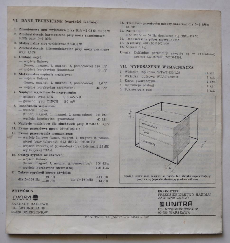 UNITRA DIORA WZMACNIACZ WS-442 INSTRUKCJA - 13743585115 - oficjalne archiwum Allegro