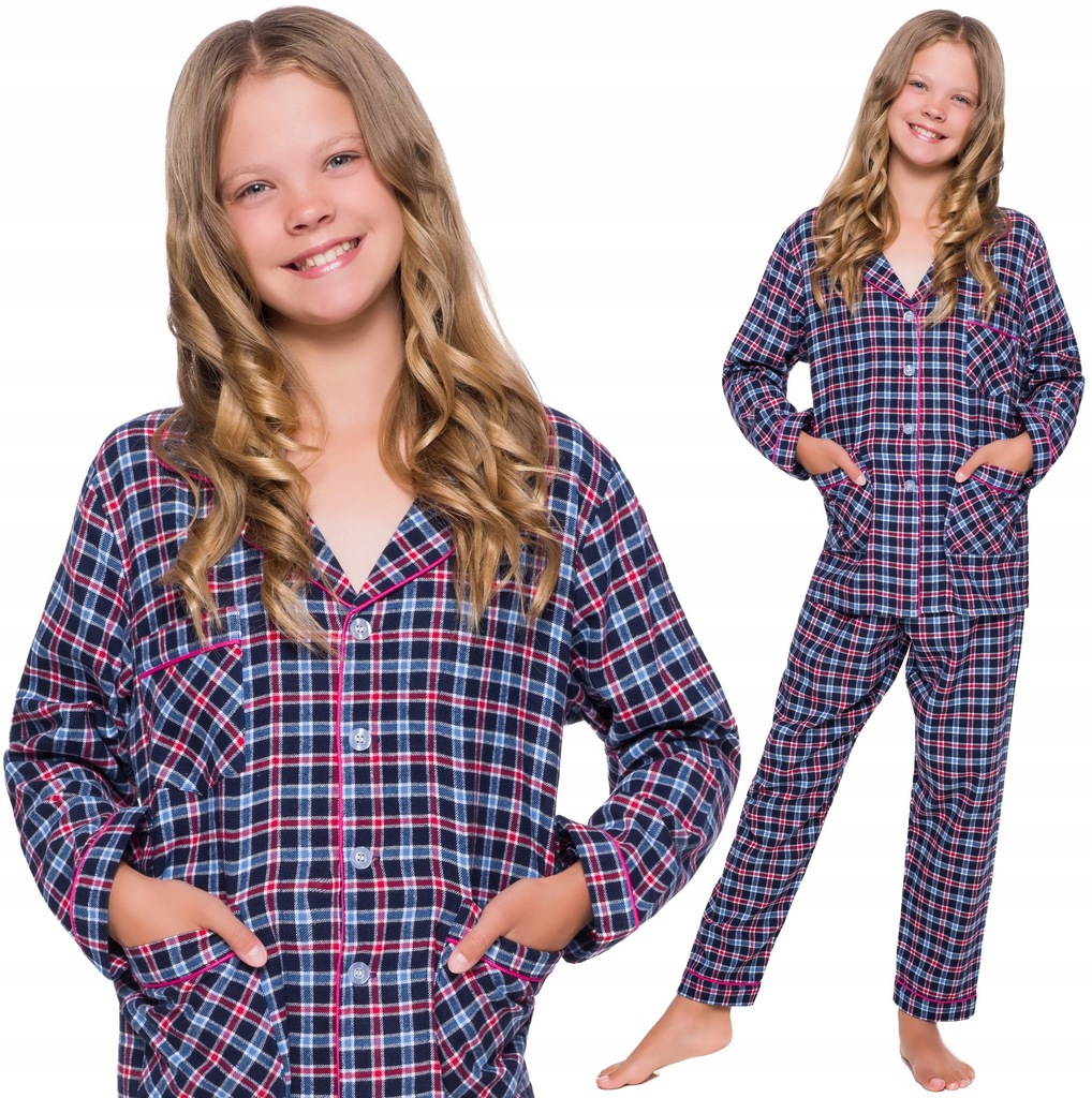 FLANELOWA ROZPINANA DZIEWCZĘCA PIŻAMA W KRATKĘ 164 - 9570055094 - oficjalne archiwum Allegro