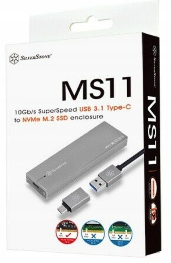 SILVERSTONE MS11 OBUDOWA USB-C 3.1 NVMe M.2 SSD - 13040255434 - oficjalne archiwum Allegro